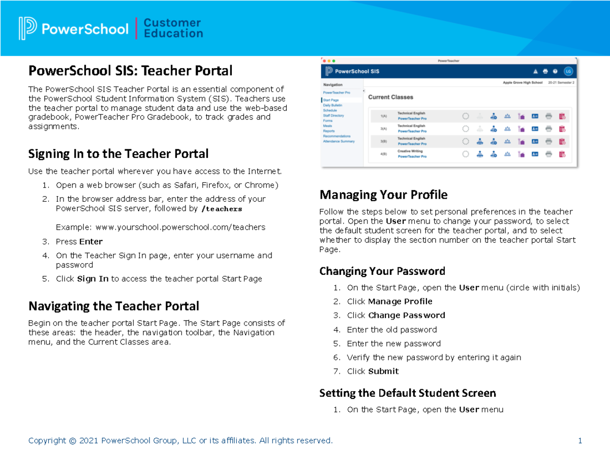 PowerSchool SIS Teacher Portal Quick Reference Card Guide - Studocu