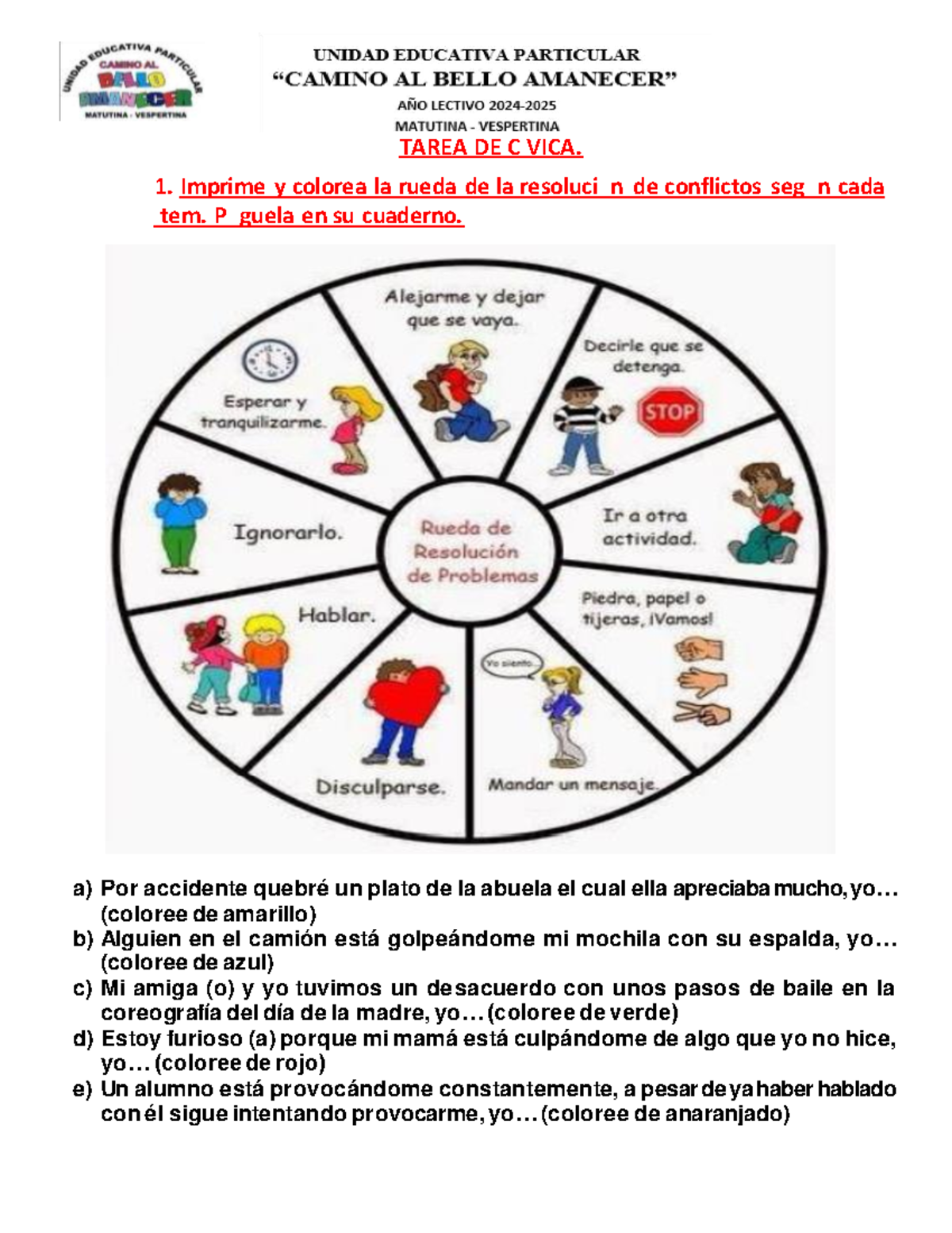 TAREA DE CÍVICA: Rueda de Resolución de Conflictos - Studocu