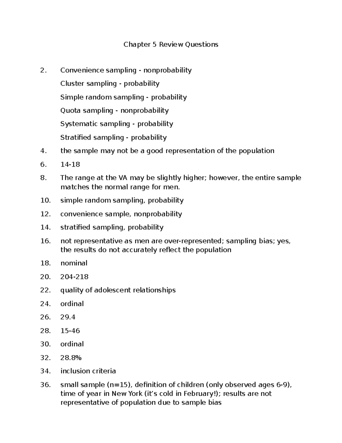 Stat Review: Chapter 5 Sampling Methods & Bias Analysis - Studocu