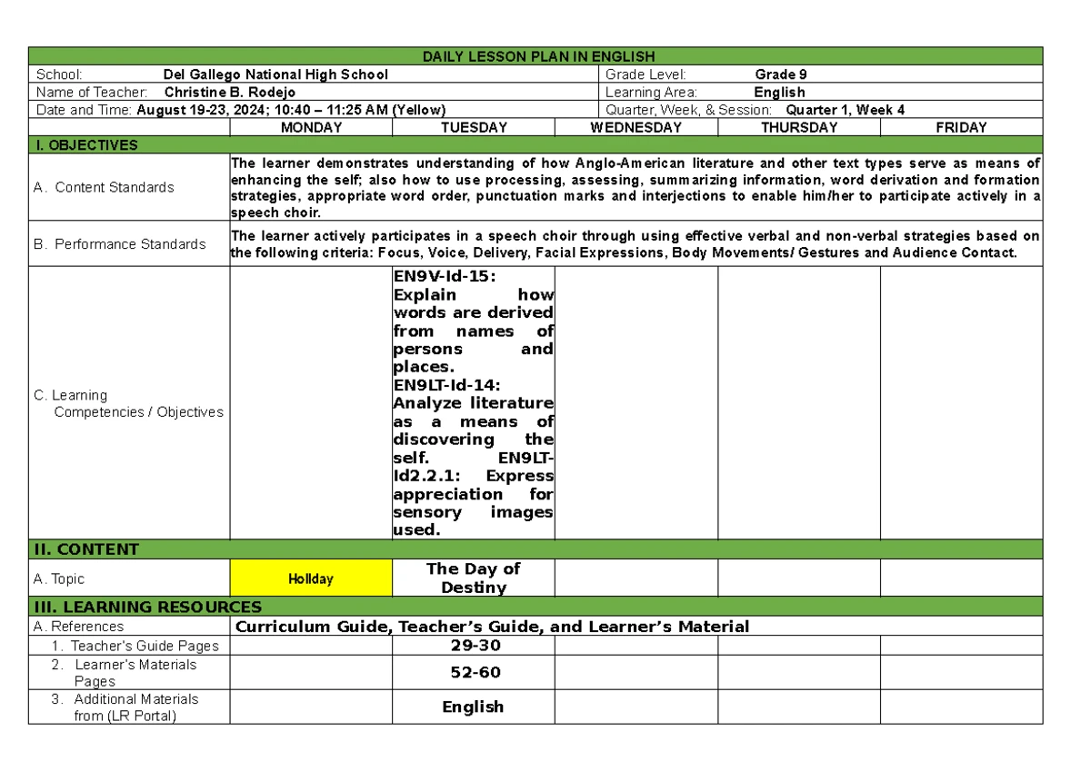 Grade 9 RLA - Comprehensive Lesson Plan and Assessment Guide - Studocu