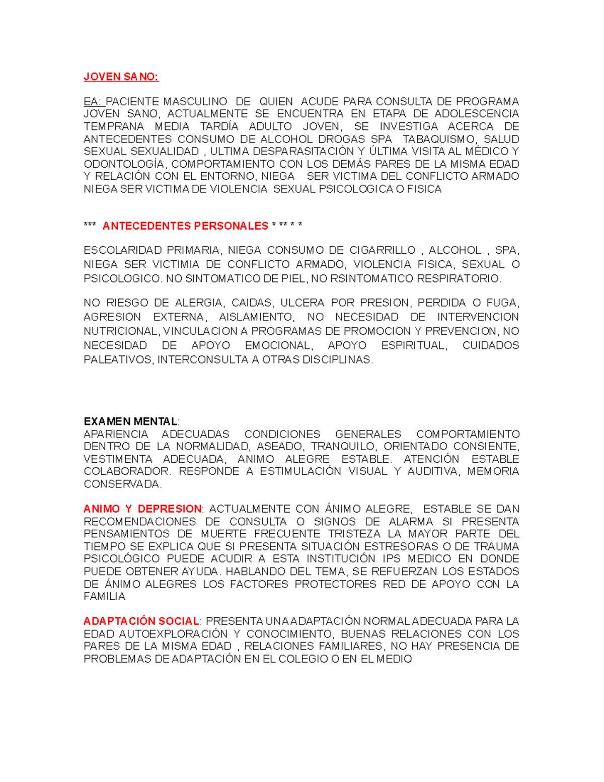 JOVEN SANO: Consulta de Salud Integral en Adolescencia (EA) - Studocu