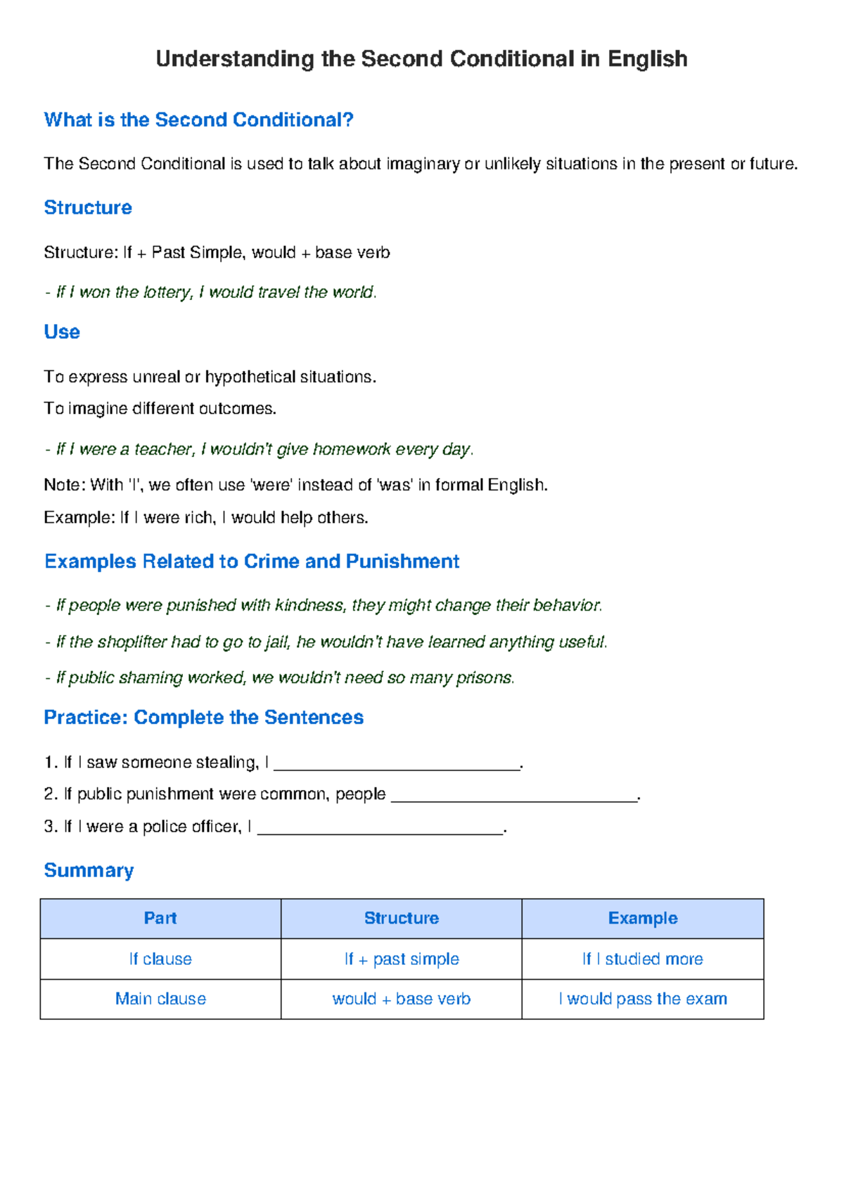 Second Conditional Explanation: Understanding Hypothetical Situations ...