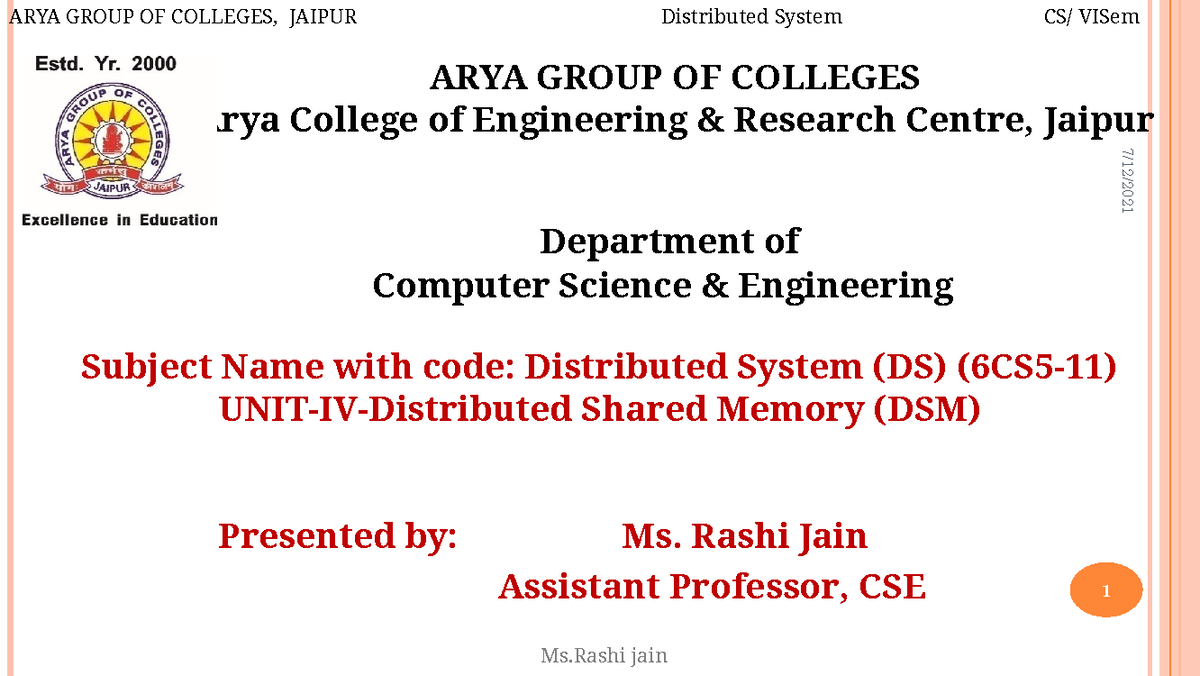6CS5 DS Unit-4: Overview of Distributed Shared Memory Concepts - Studocu