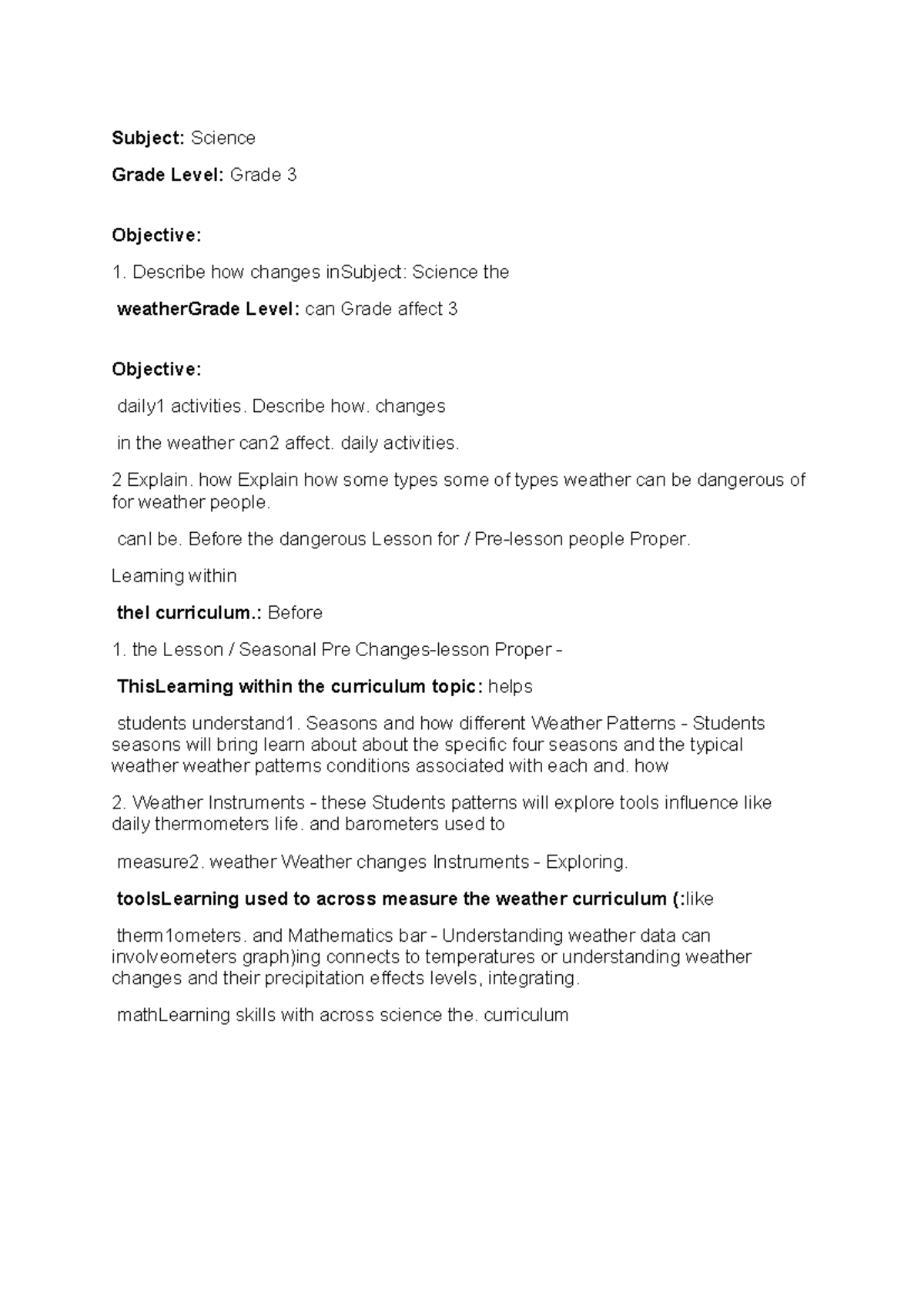Grade 3 Science Lesson Plan: Understanding Weather's Impact on Daily ...
