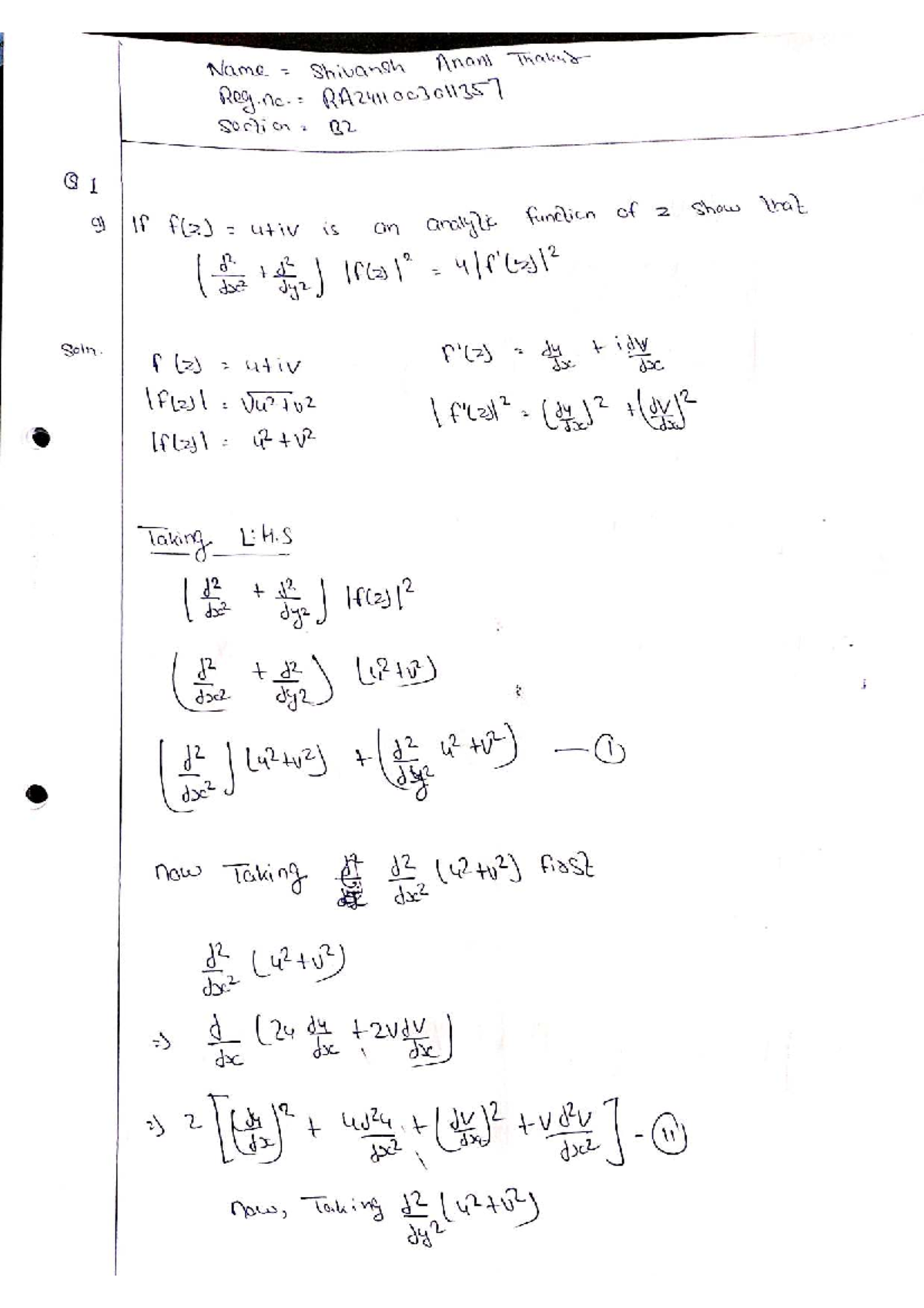 Math Assignment 3 - Unit 4: Analytic Functions and CR Equations - Studocu