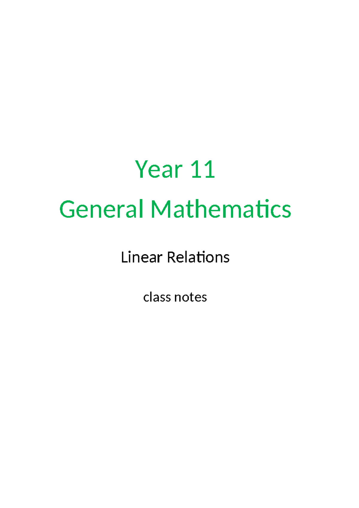 Year 11 General Mathematics (2023) - Linear Relations Class Notes - Studocu