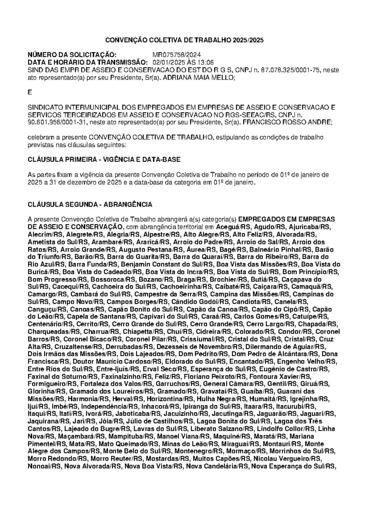 Convenção Coletiva de Trabalho 2025 - Empregados em Asseio e ...