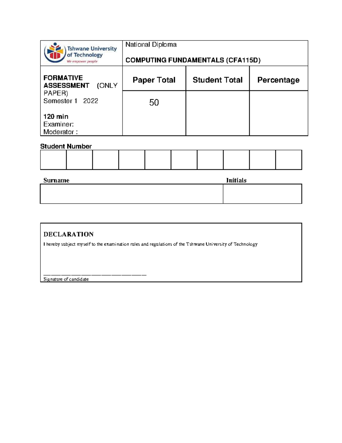 CFA115D Semester 1 2022 Formative Assessment 1 Overview - Studocu