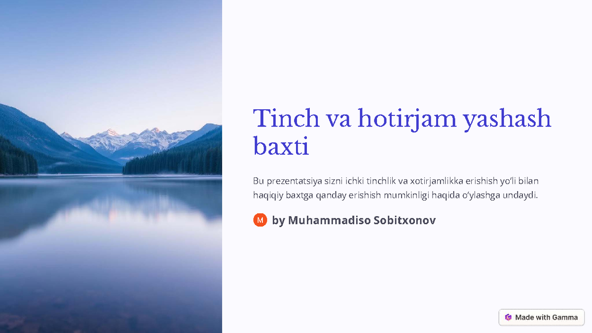 Tinch va Hotirjam Yashash: Ichki Tinchlik va Baxtga Erishish - Studocu