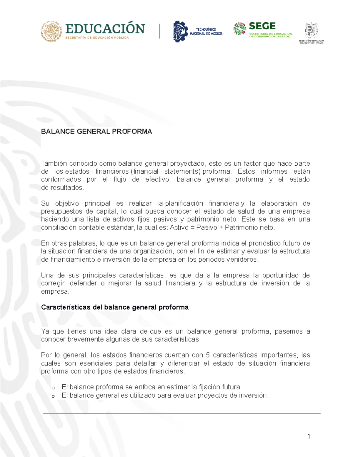Proforma Balance General y Estados Financieros Proyectados - Studocu