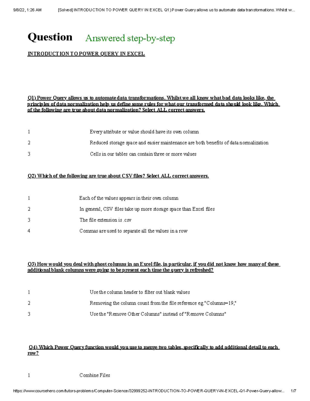 Solved Power Query Questions & Answers Explained - Studocu