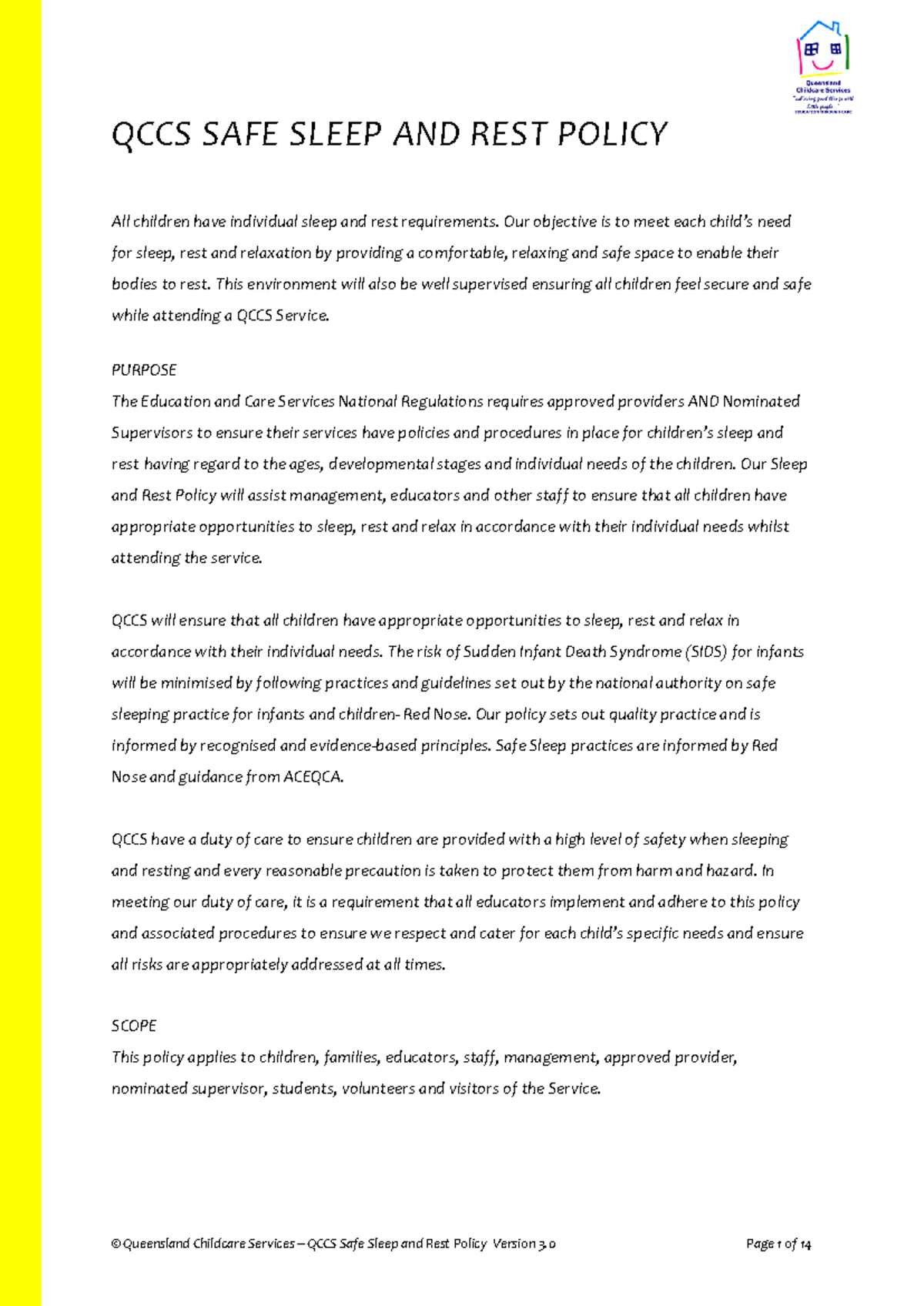 QCCS Safe Sleep & Rest Policy: Risk Assessments for Child Care Safety ...