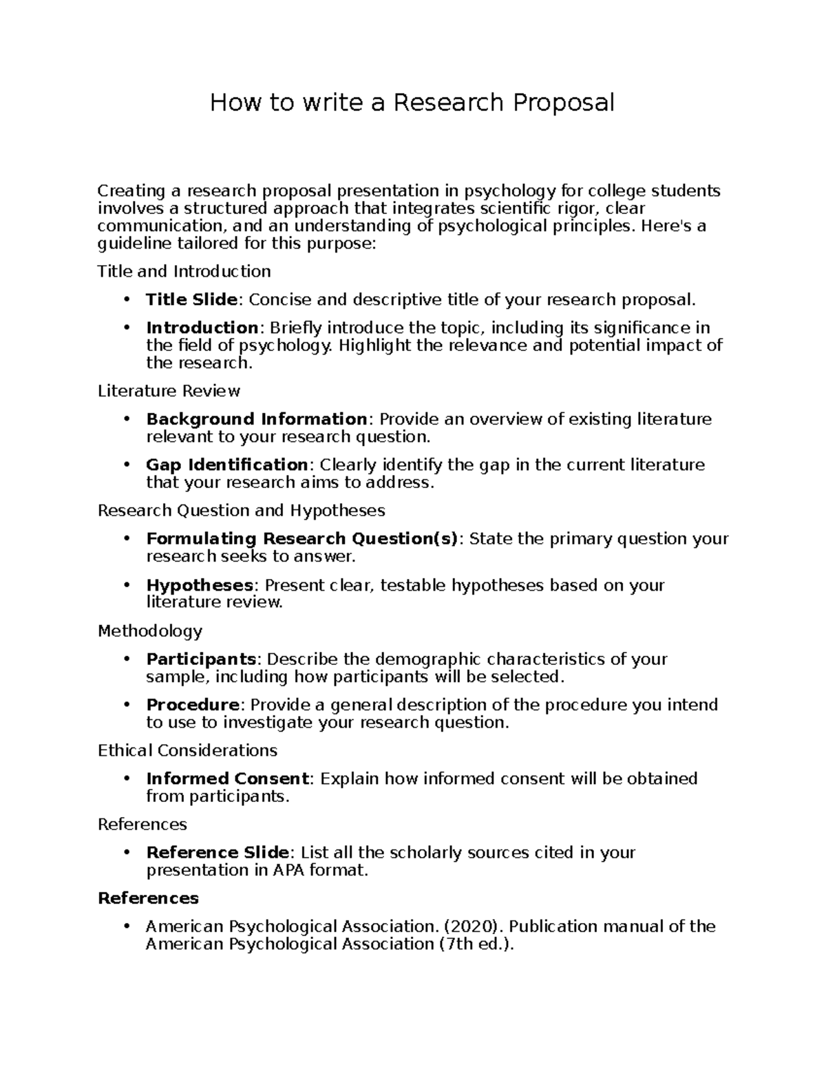 Psychology 101: Guidelines for Writing a Research Proposal - Studocu
