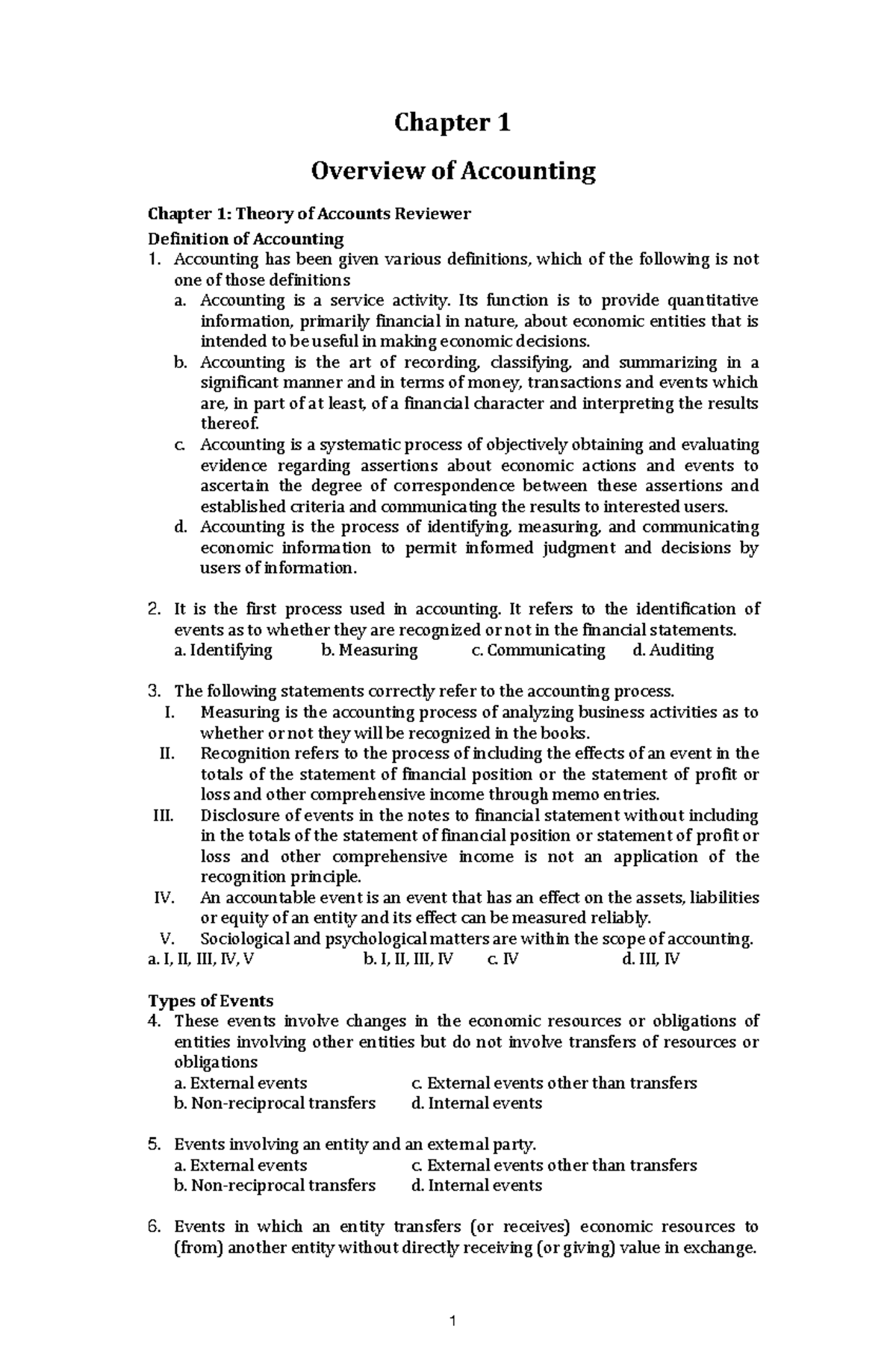 Chapter 1: Overview and Theory of Accounting Reviewer - Chapter 1 ...