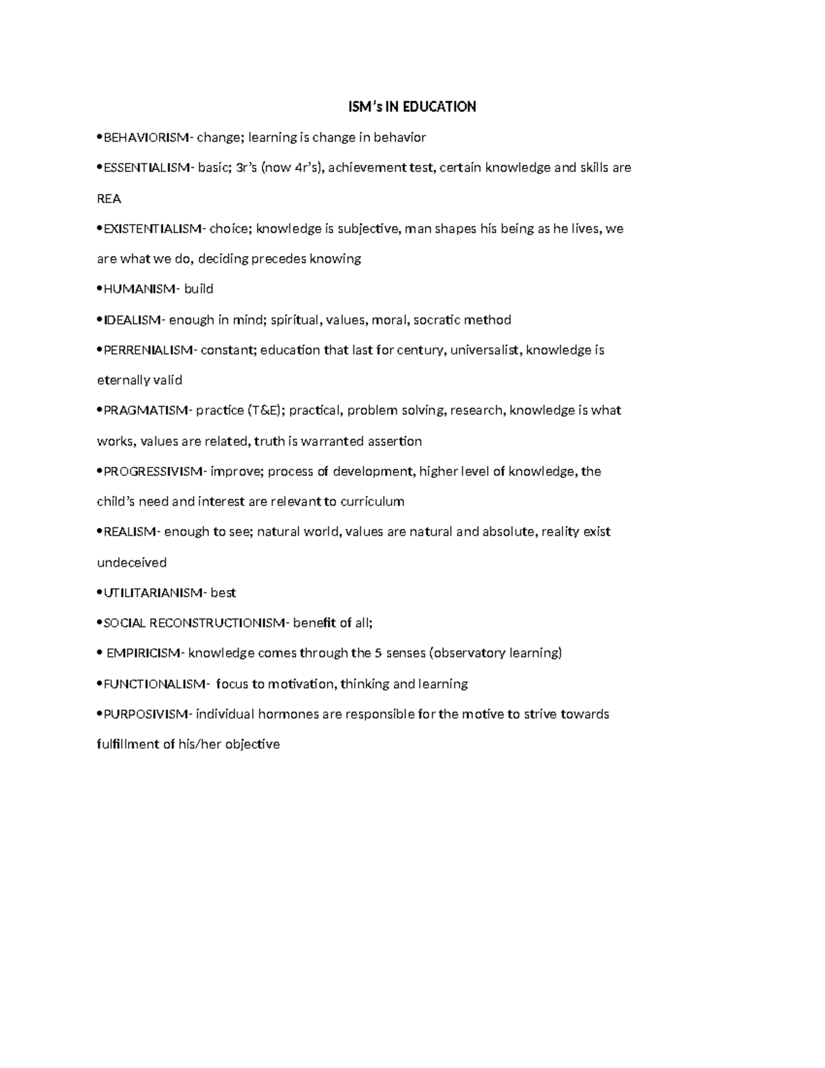 ISM - Key Education Theories & Their Proponents Overview - Studocu
