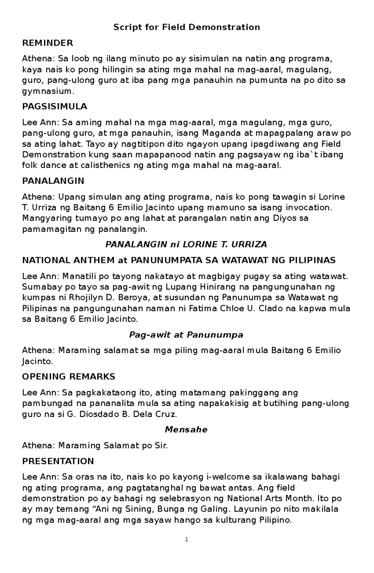 Script for Field Demonstration - Script for Field Demonstration ...