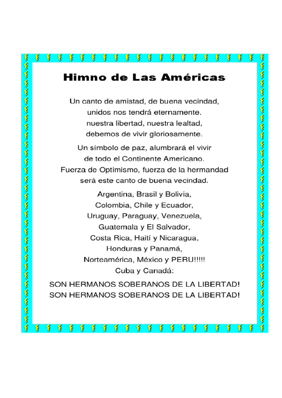 Himno a las Américas: Un Canto de Amistad y Libertad - Studocu