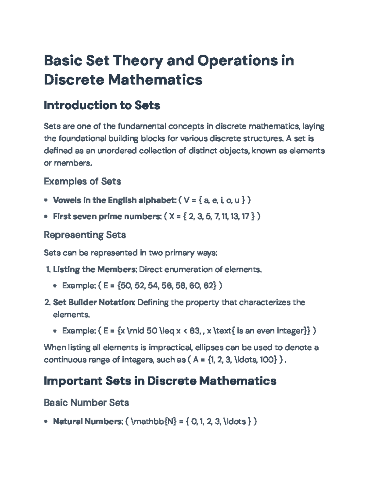 Basic Set Theory and Operations - Discrete Mathematics Overview - Basic ...