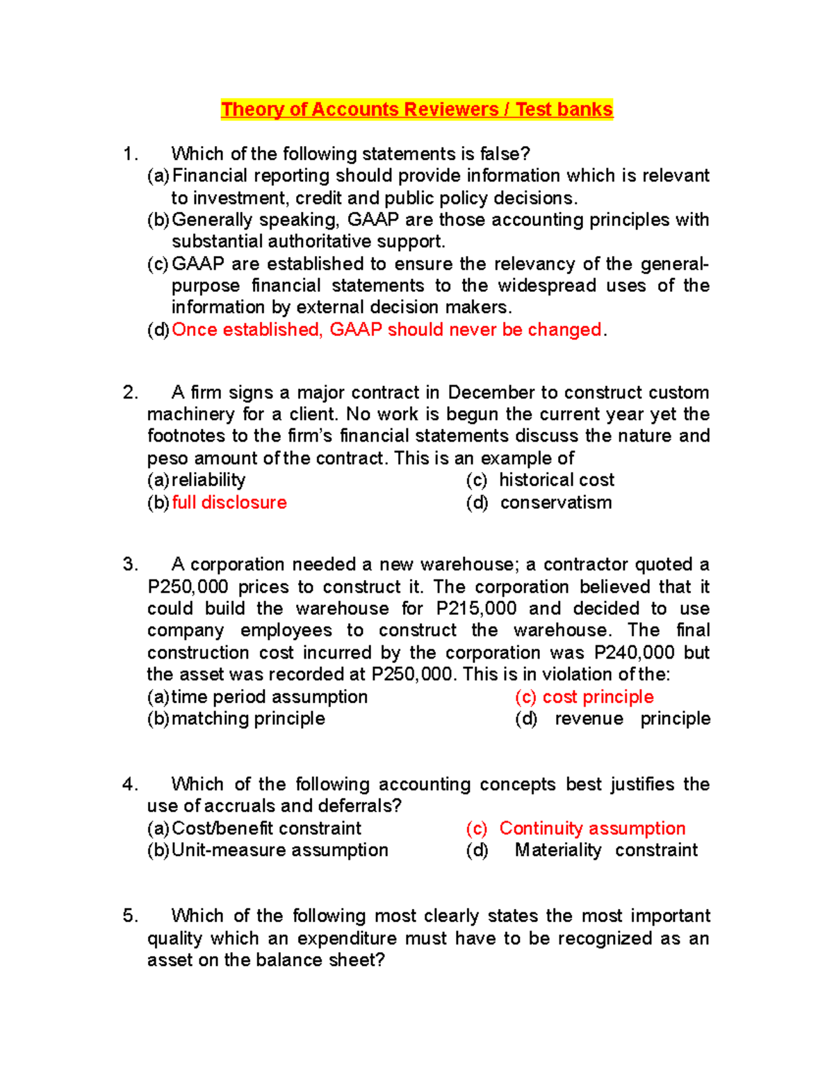 TOA - Theory of Accounts Test Bank Review and Study Guide - Studocu