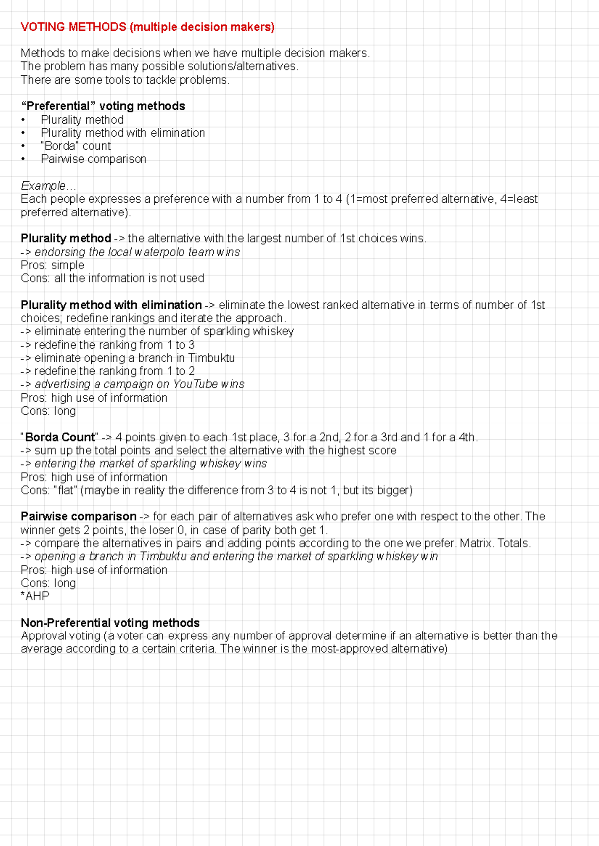 Voting Methods and AHP Notes: Decision Making Analysis - Studocu