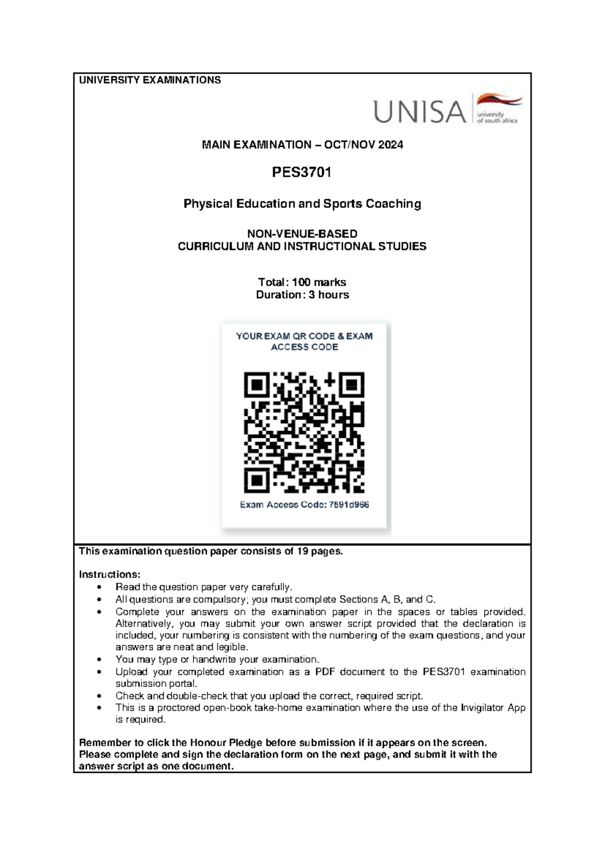 PES3701 Final Exam 2024: Physical Education & Sports Coaching Questions ...