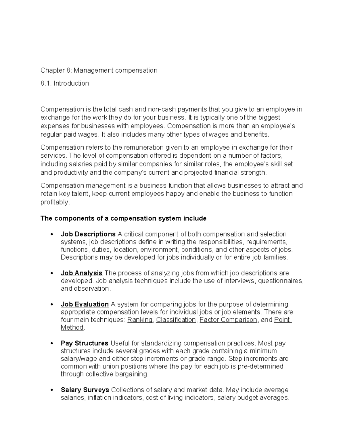 Chapter 8: Management Compensation Overview and Key Concepts - Studocu