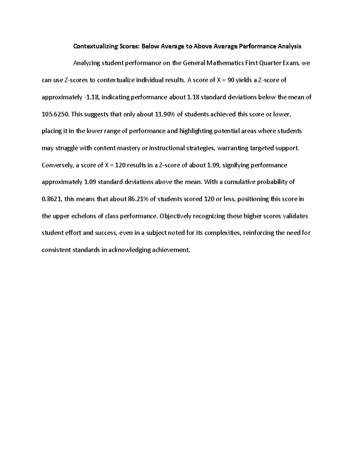 Contextualizing Scores: Performance Analysis of General Math Exam - Studocu