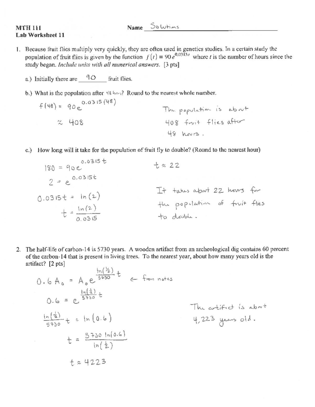 MTH 111 Lab Worksheet 11 - Studocu