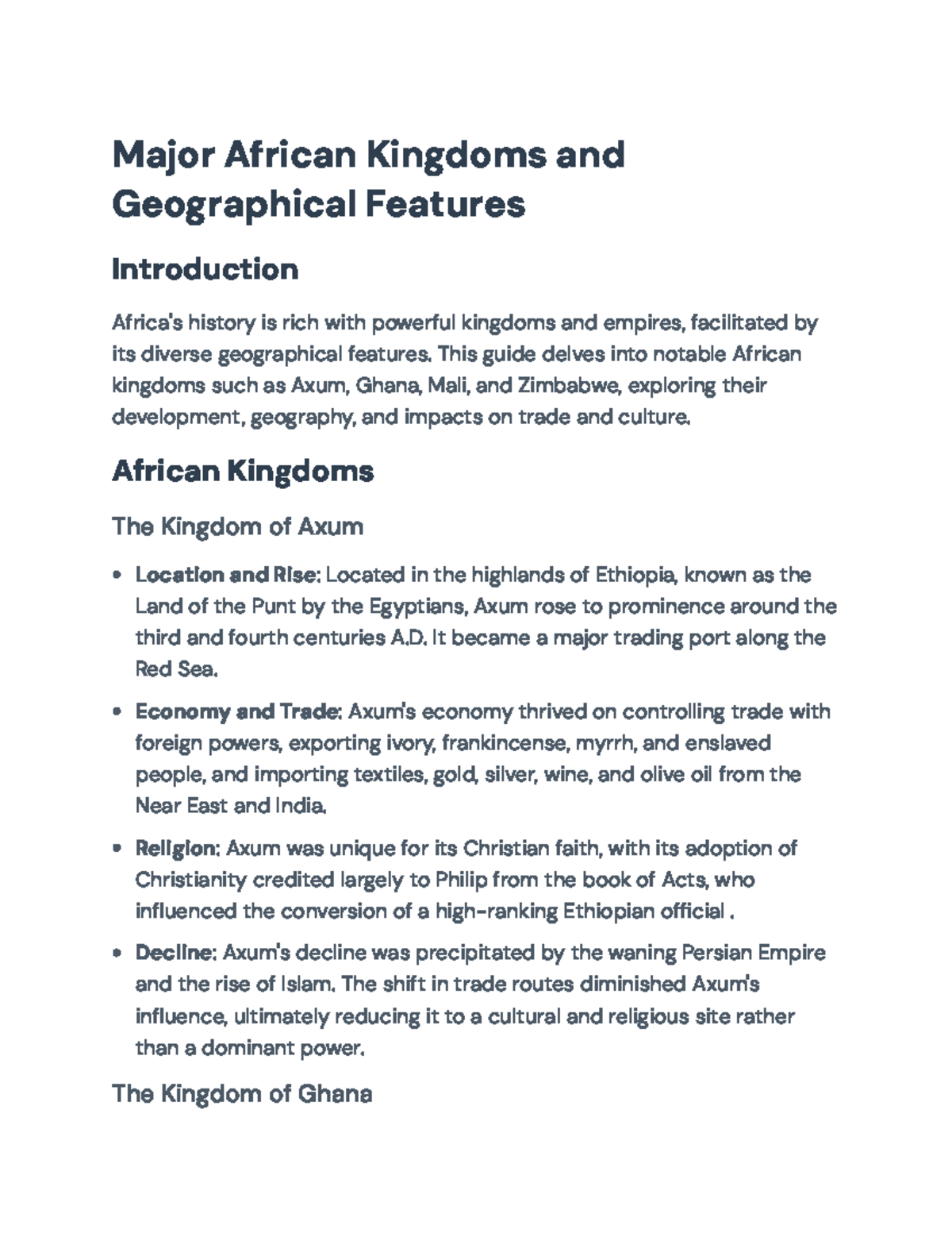 Major African Kingdoms and Geographical Features: A Historical Overview ...