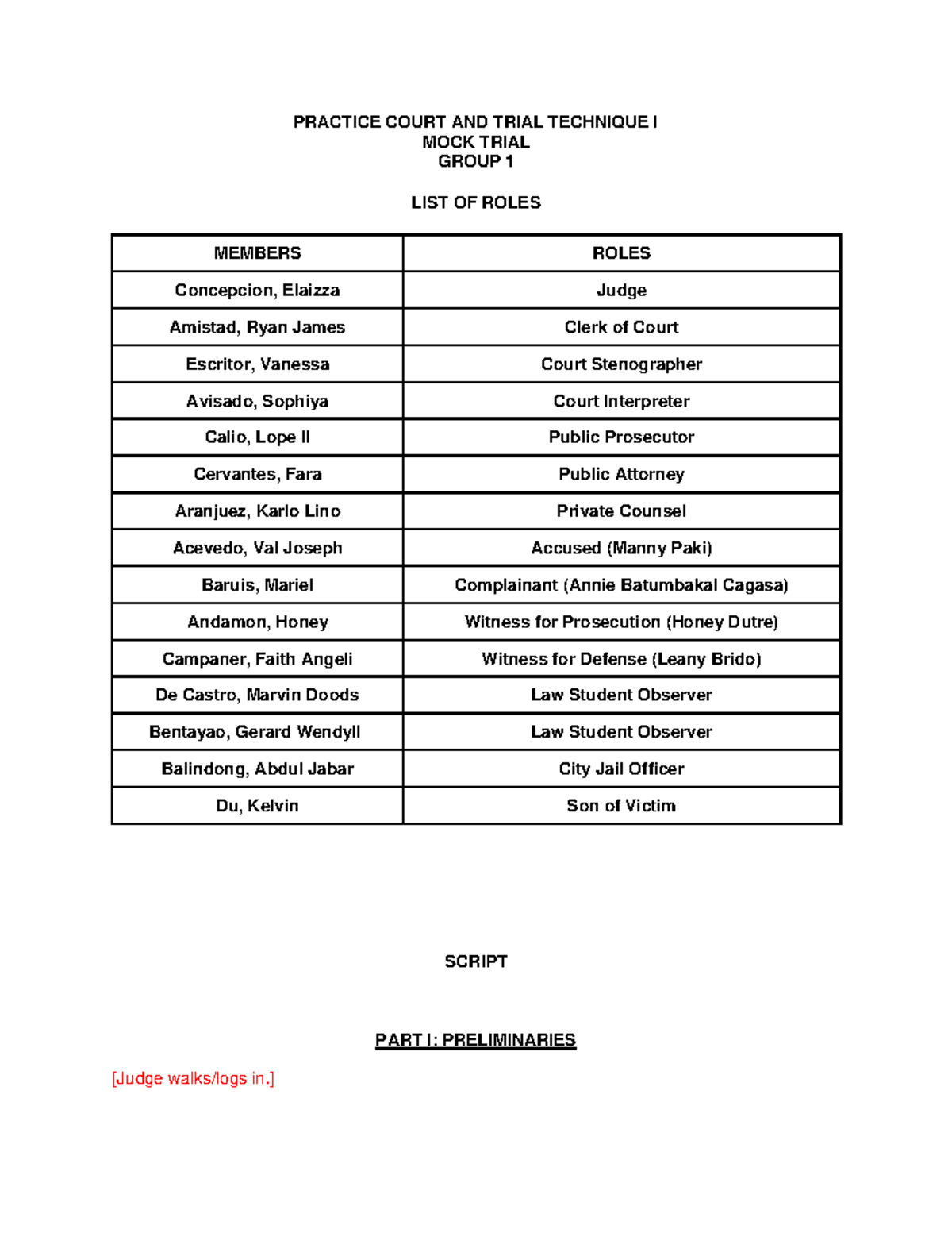 580915802 Mock Trial Script Final - PRACTICE COURT AND TRIAL TECHNIQUE ...