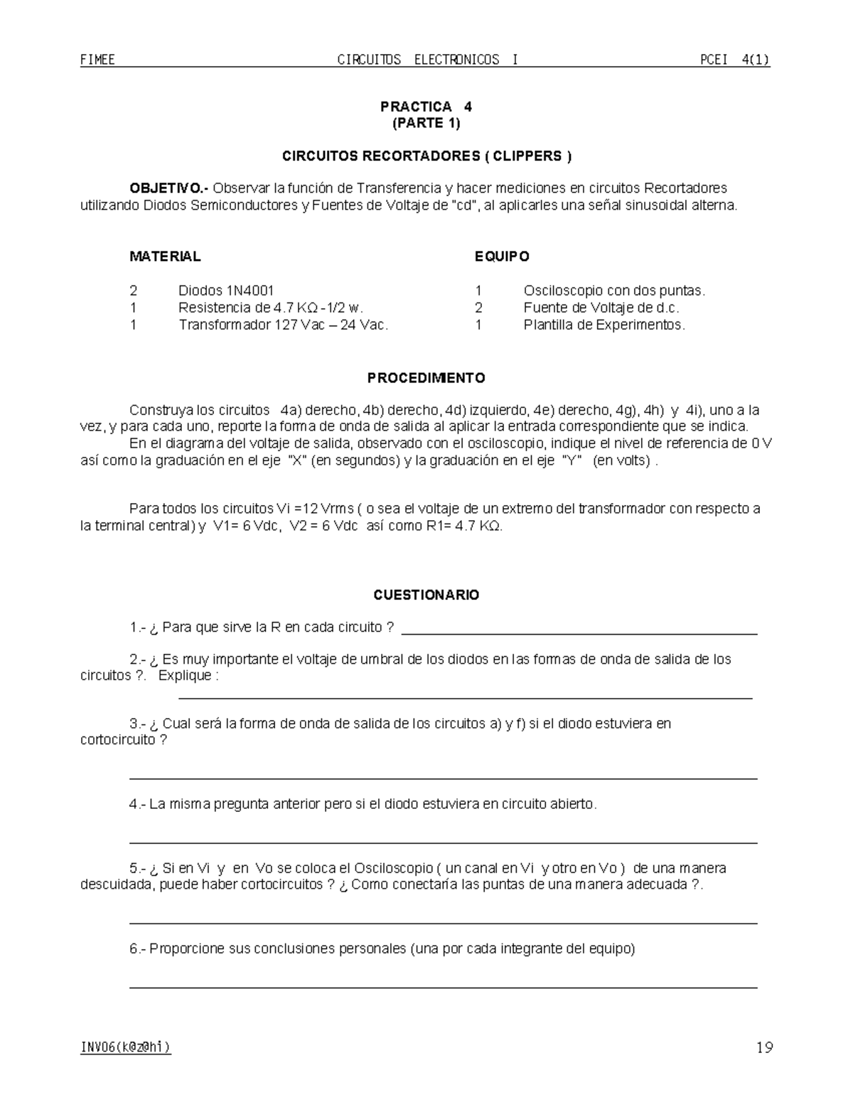 LCE1P4A INV06 - ... - FIMEE CIRCUITOS ELECTRONICOS I PCEI 4(1) INV06(k ...