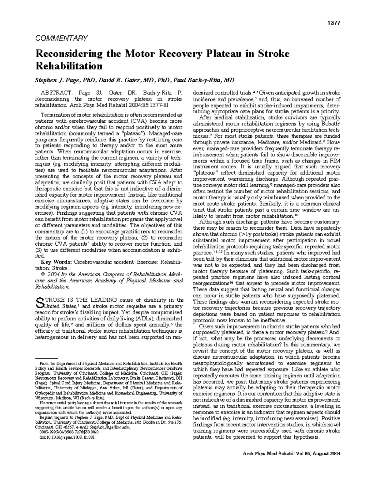 1377 COMMENTARY: Rethinking Motor Recovery Plateaus in Stroke Rehab ...
