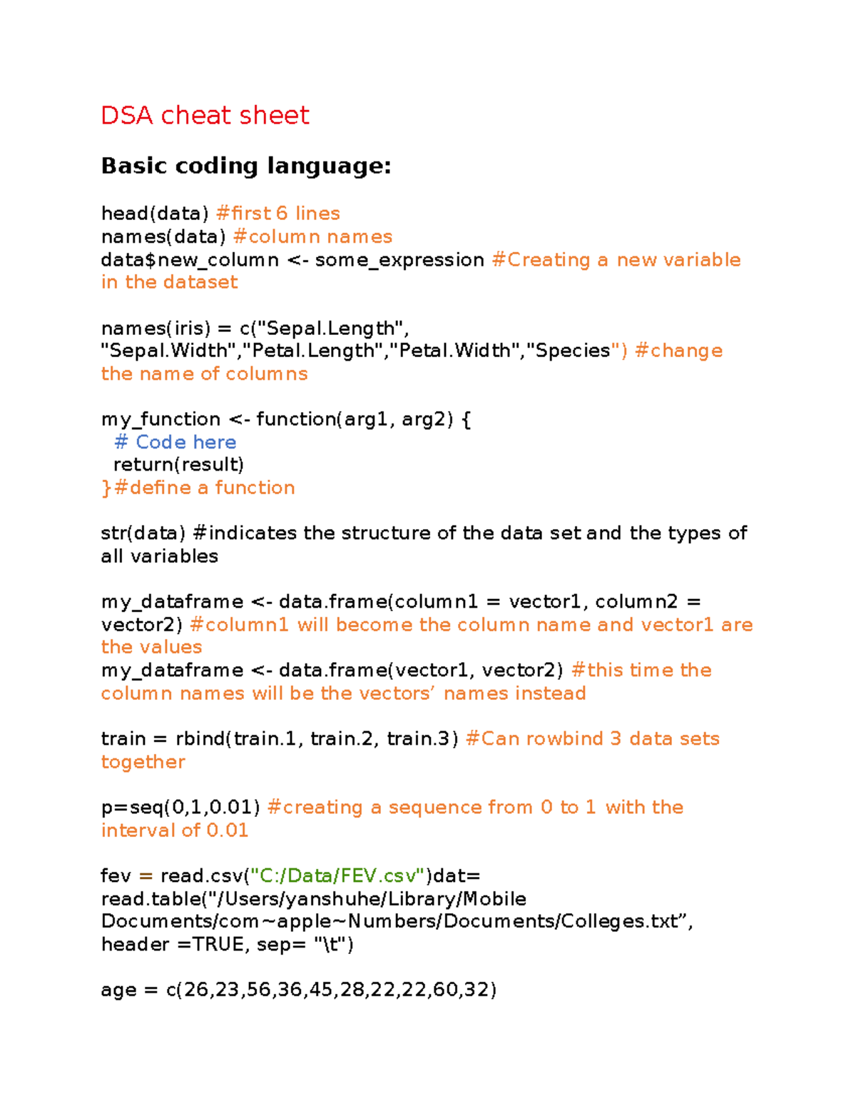 DSA cheat sheet (Maybe useless becasue it is very personalised) - DSA cheat sheet Basic coding ...