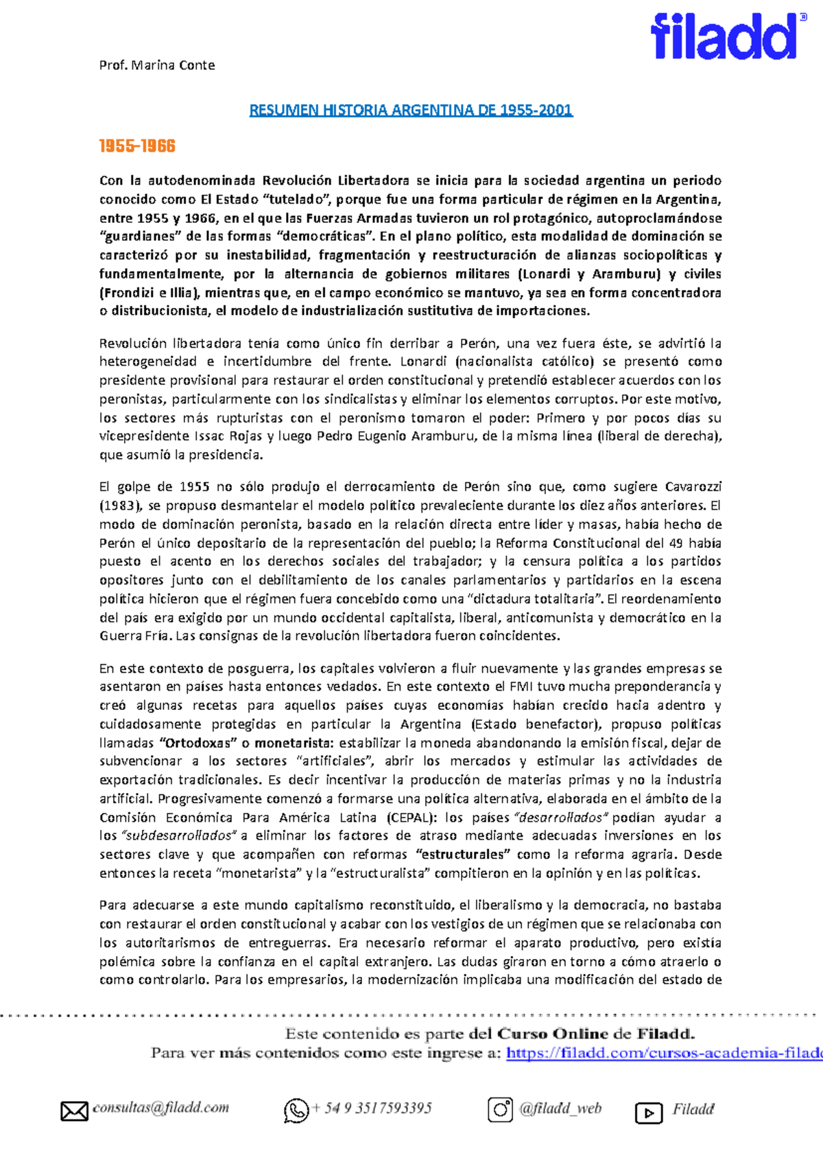 Resumen de la Historia Argentina (1955-1973) - ICSE Cbcd Docx - Studocu