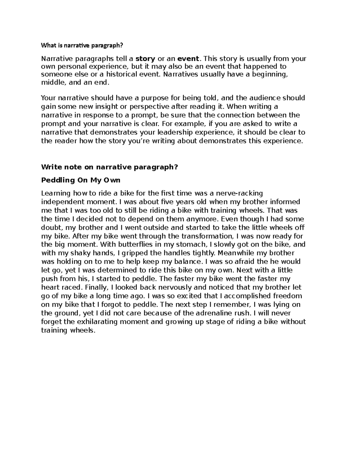 NARR 101: Writing an Engaging Narrative Paragraph for Class - Studocu