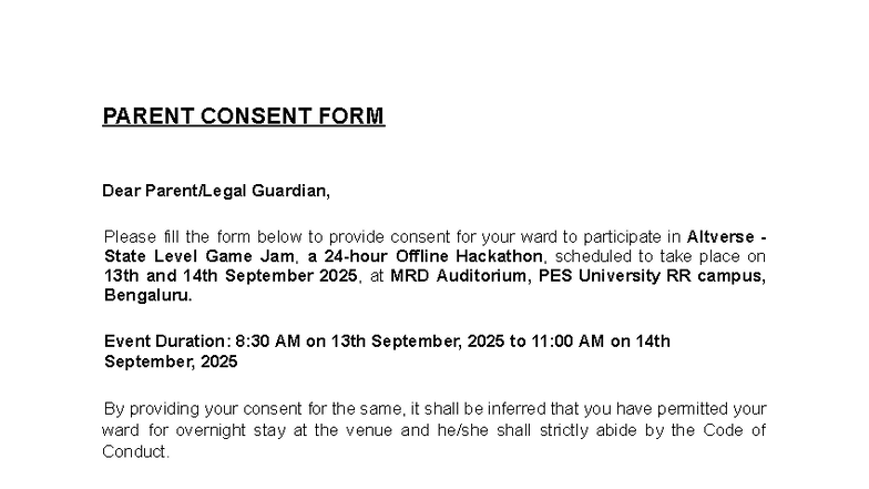 Parent Consent Form for Altverse Game Jam 2025 - Studocu