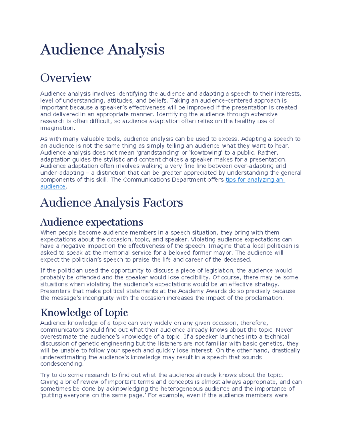Audience Analysis - Audience Analysis Overview Audience analysis ...