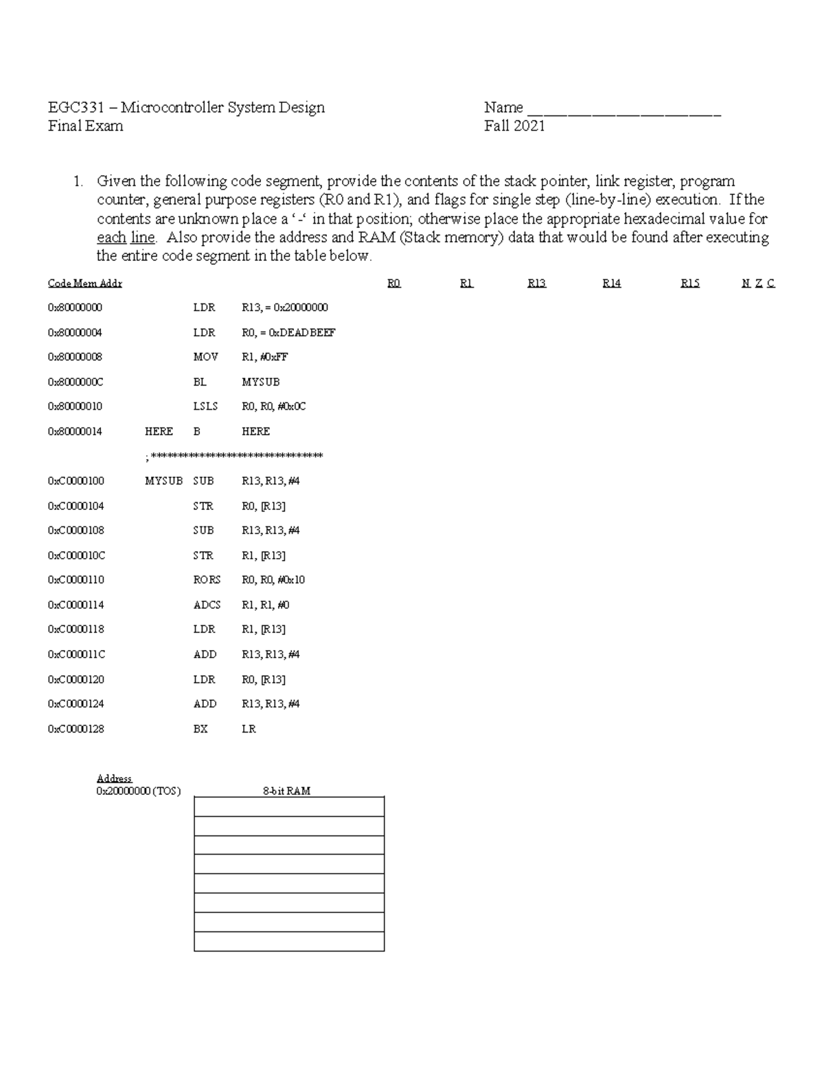 EGC331 Microcontroller System Design Final Exam - Fall 2021 Analysis - Studocu