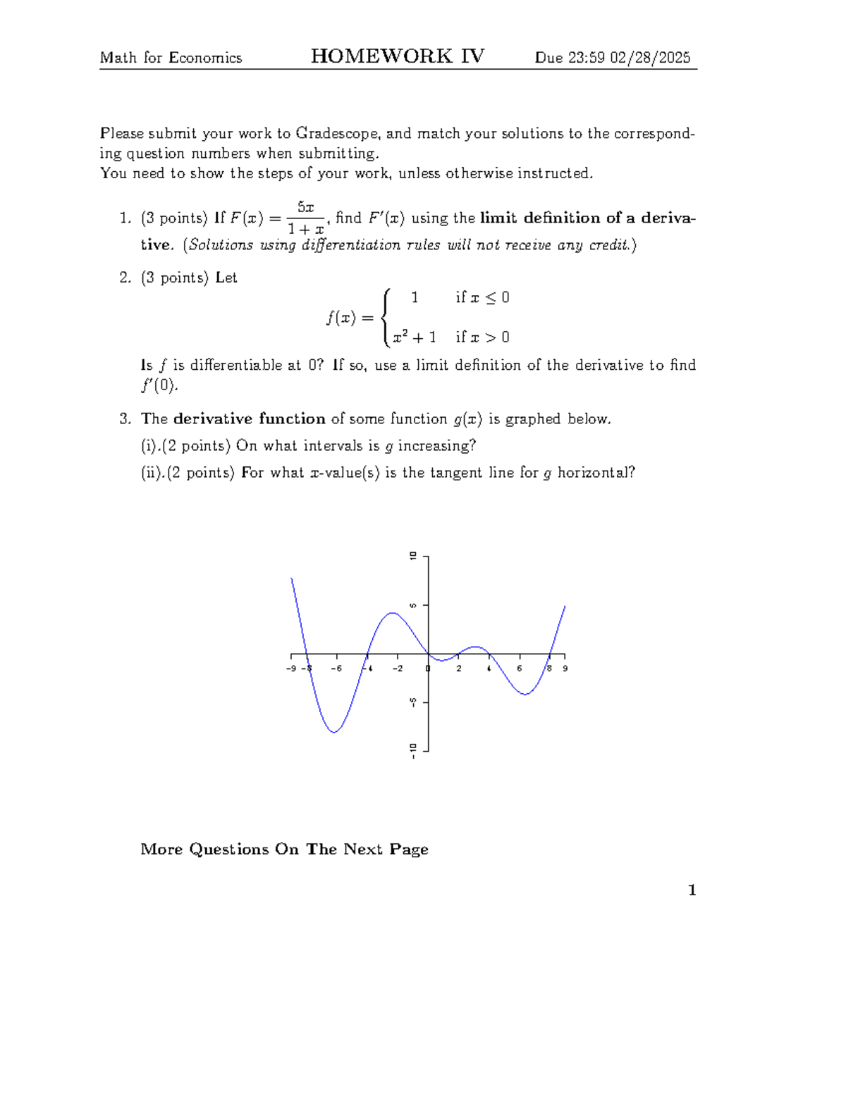 Homework 04 - Math for Economics HOMEWORK IV Due 23:59 02/28/ Please ...