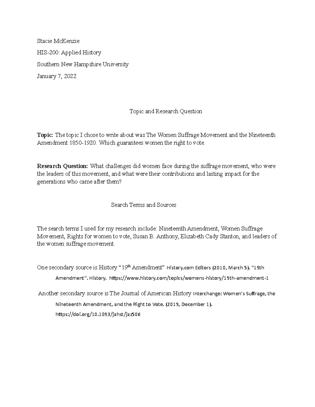 HIS-200-Module 1 Stacie Mc Kenzie Writing Plan - Stacie McKenzie HIS ...