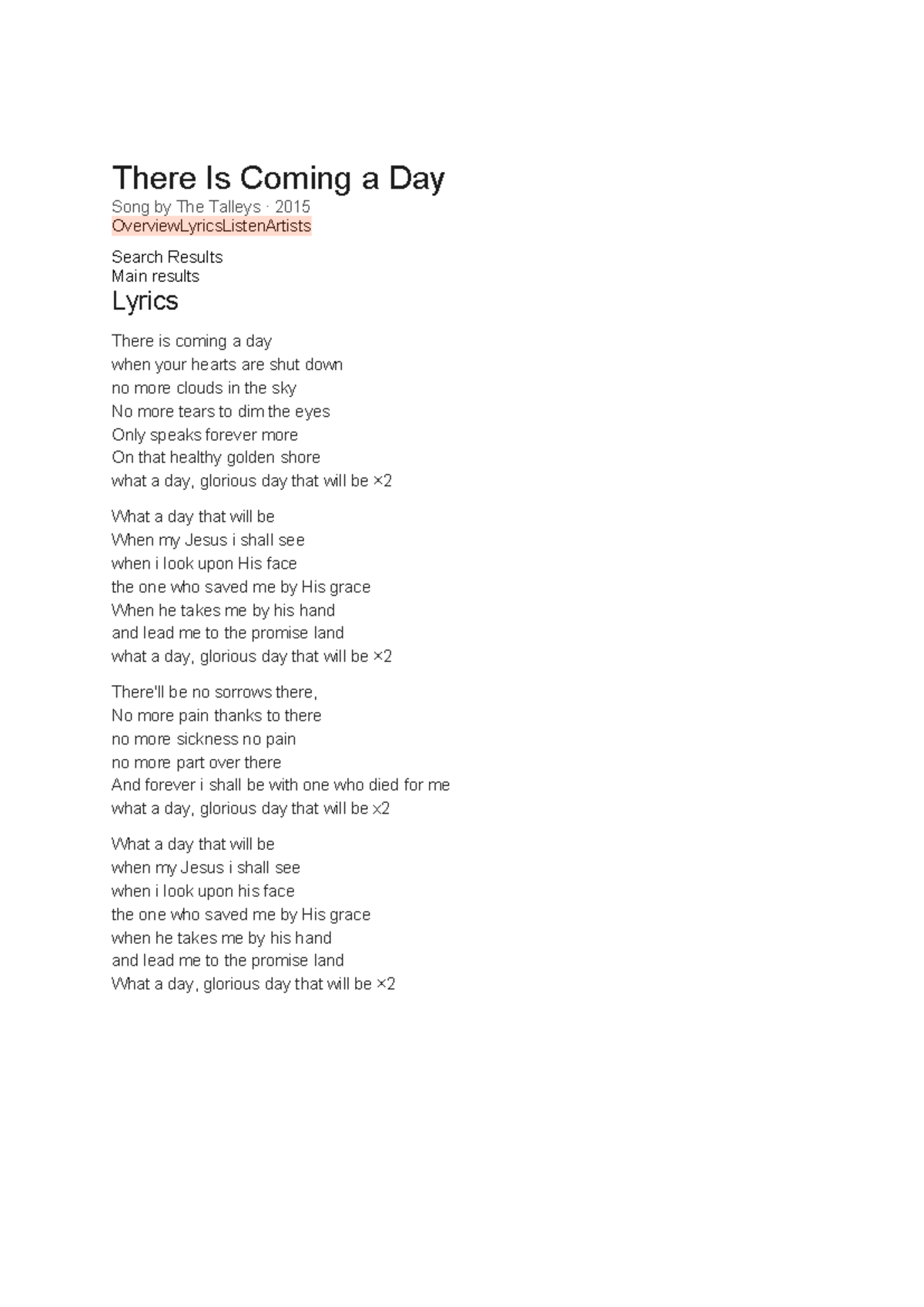 DD SONG - "What a Day" by The Talleys (2015) Overview & Lyrics - Studocu