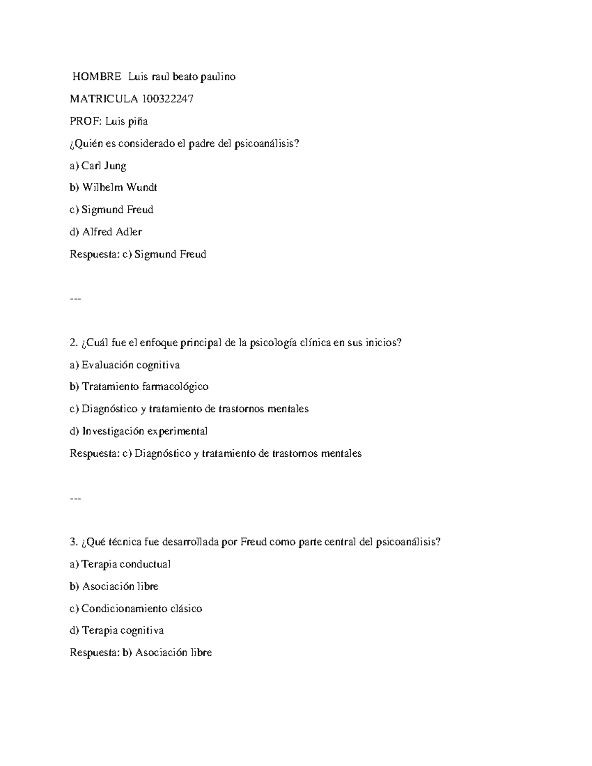 Historia de la Psicología: Preguntas y Respuestas Clave - Studocu