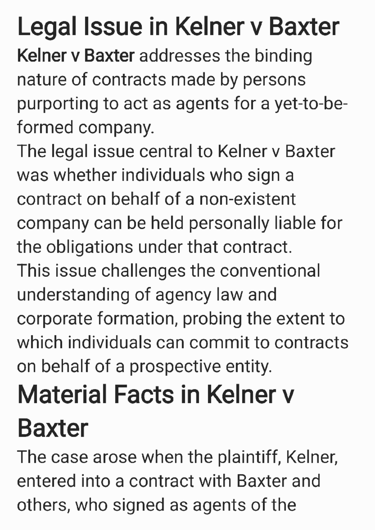 Kelner V Baxter Case Study: Contractual Liability & Agency Law - Studocu