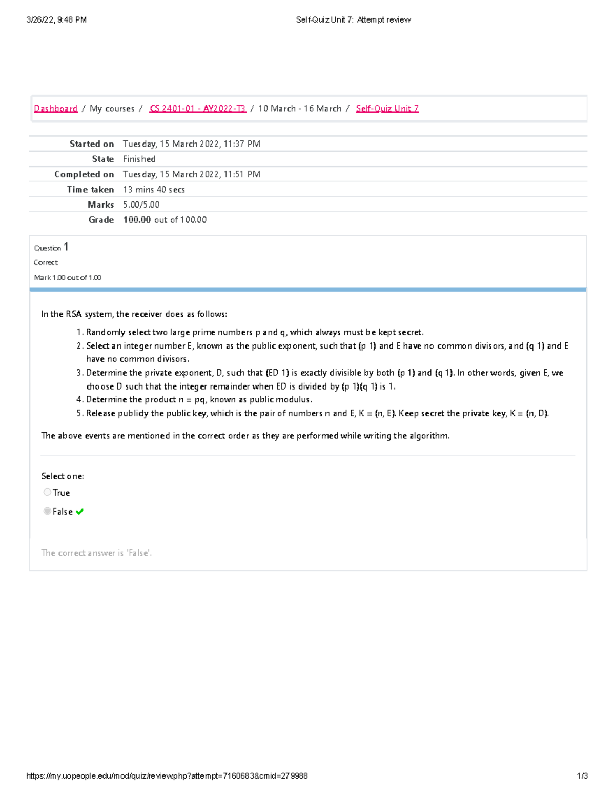 Self-Quiz Unit 7 Attempt Review - CS 2401-01 Final Exam - Studocu