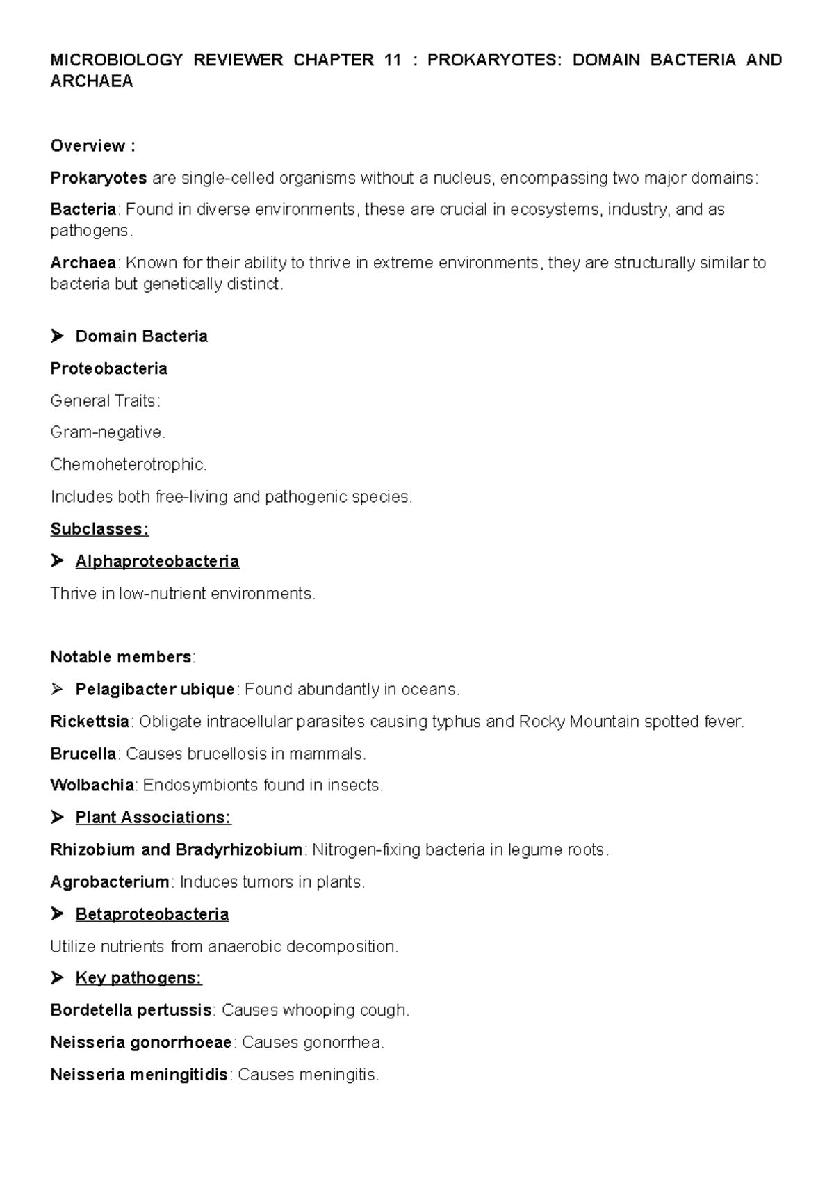 Microbiology Reviewer Chapter 11: Prokaryotes & Domain Bacteria - Studocu
