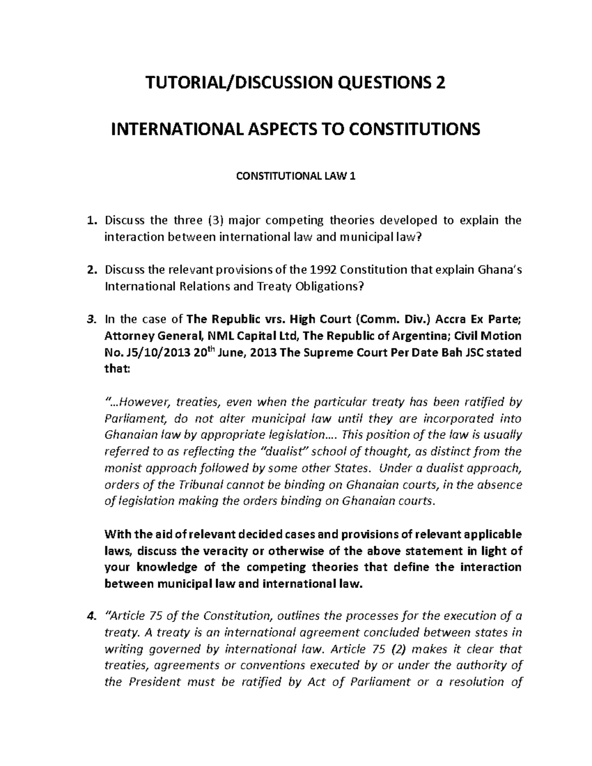 Constitutional Law 1 Tutorial 2: International Aspects of Constitutions ...