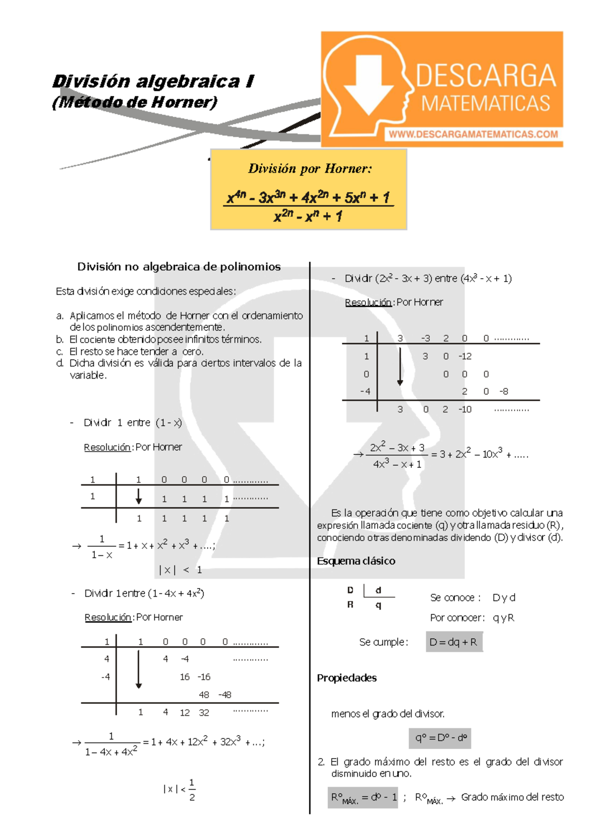 07 Descargar División DE Polinomios Horner Ruffini Y Teorema DEL Resto ...