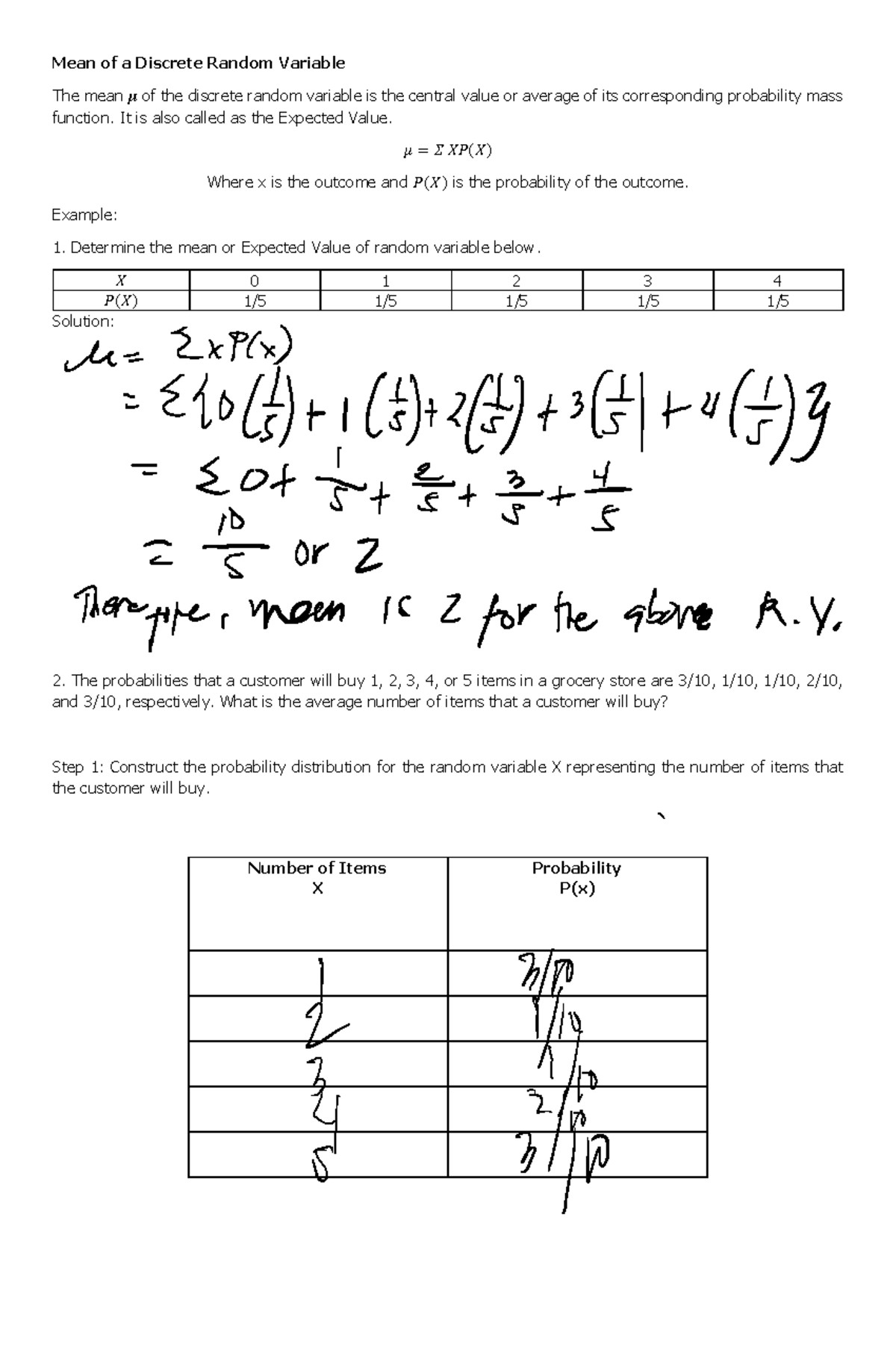 Mean and Variance of Discrete Random Variables: Concepts and Examples ...