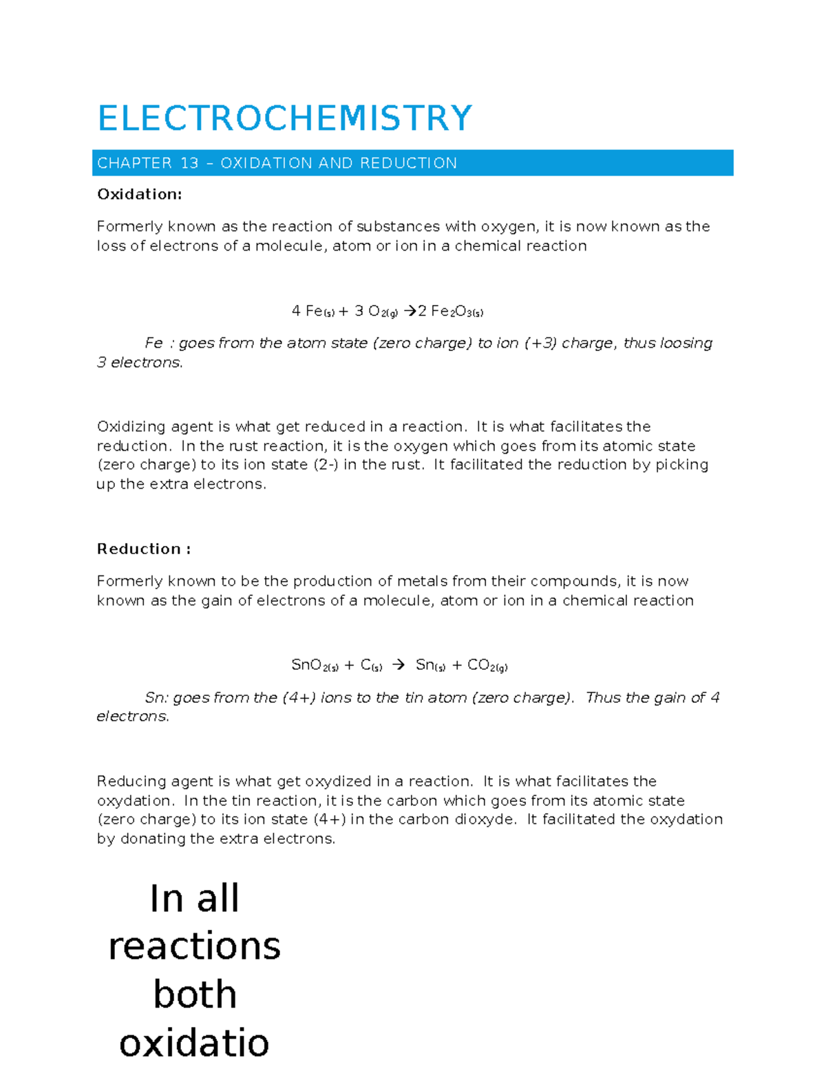 Electrochemistry-13-1 - ELECTROCHEMISTRY CHAPTER 13 – OXIDATION AND ...