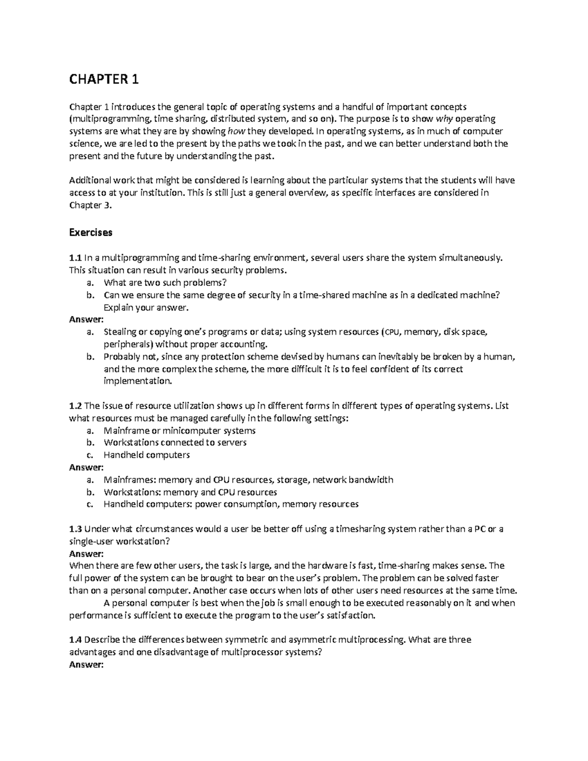 Ch01 - Practice Exercises for Operating Systems Concepts (9th Ed.) - Studocu